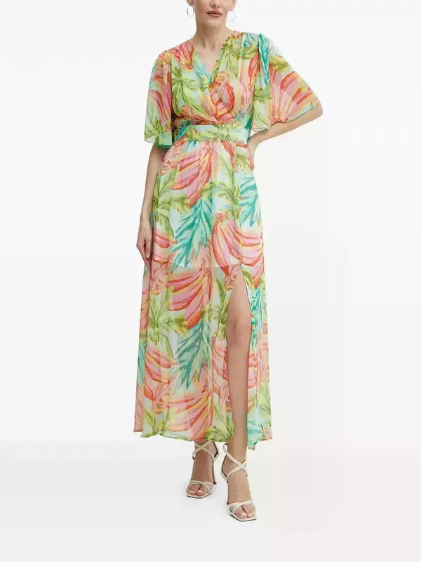 MORGAN Slit Floral Print Maxi Dress - Green