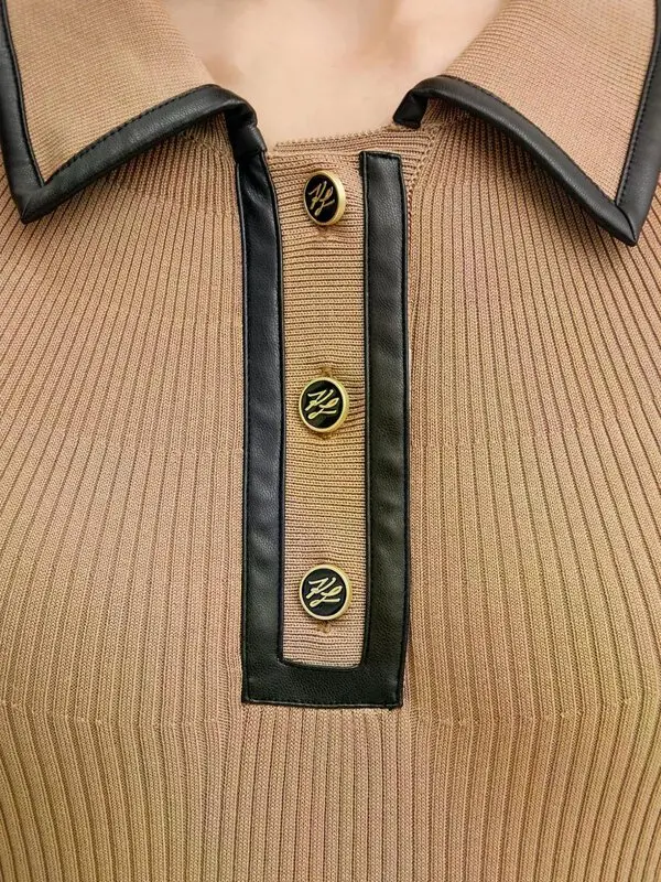 Karl Lagerfeld Buttoned Leather-trim Top