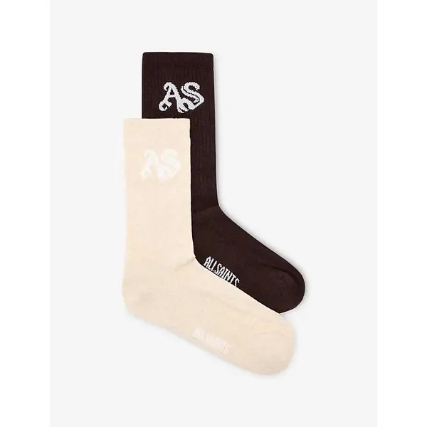 ALLSAINTS Gothic Logo Pack Of Two Stretch Cotton-blend Socks - Cream/bottle B