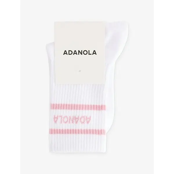 ADANOLA Sports Stripe Cotton-blend Socks - White/dusty Pink