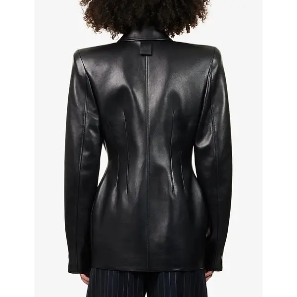 MUGLER Collared Cinched-waist Leather Jacket