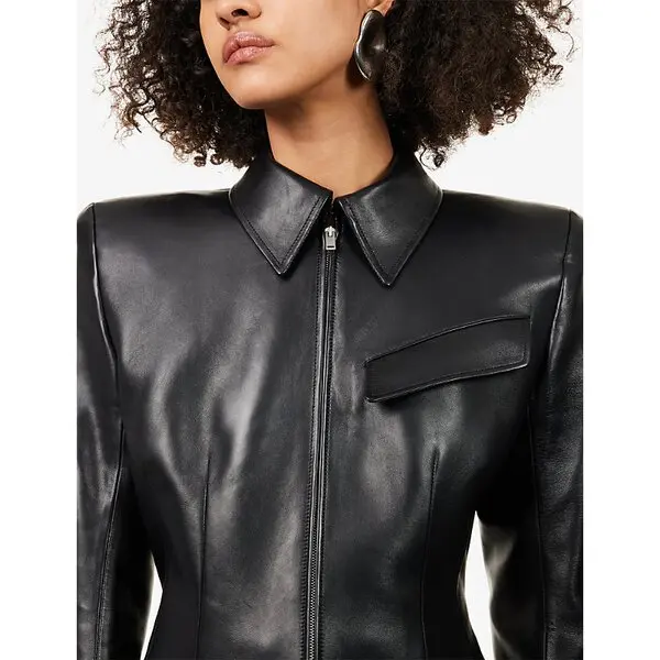 MUGLER Collared Cinched-waist Leather Jacket