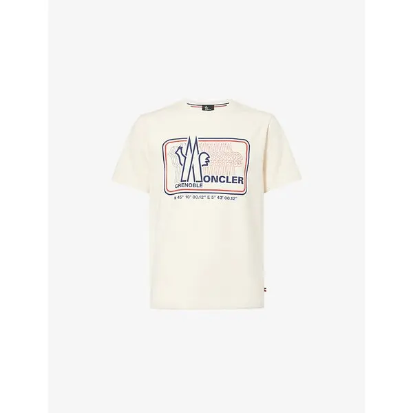 Moncler Graphic-print Crew-neck Cotton-jersey T-shirt - Natural