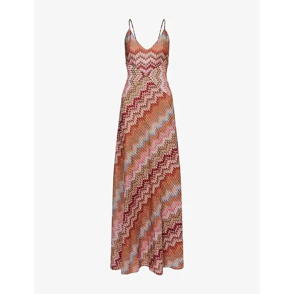 Missoni Chevron-print Halter-neck Knitted Maxi Dress - Pink Rust