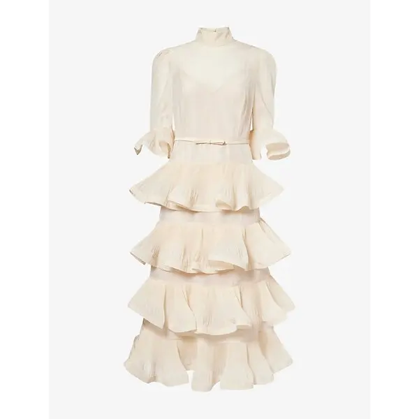 Zimmermann Pleated Tiered Woven Midi Dress - Cream