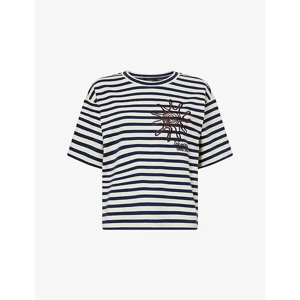 Max Mara Stripe-print Embroidered Cotton-jersey T-shirt - Navy Sun