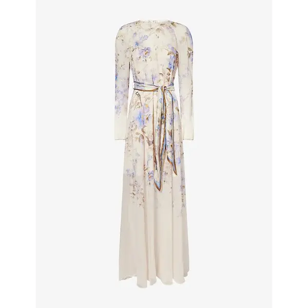Zimmermann Luna Belted Woven Midi Dress - Blue Songbird