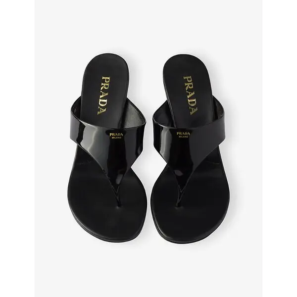 Prada Thong Patent Leather Wedge Sandals