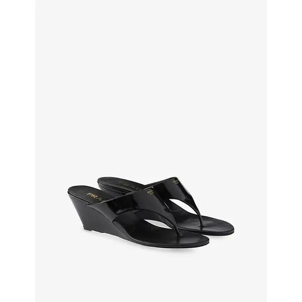 Prada Thong Patent Leather Wedge Sandals