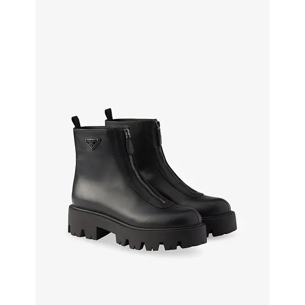 Prada Leather Zipper Ankle Boots