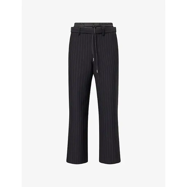 Sacai Contrast Double Layered-waistband Straight-leg Woven Trousers - Black Stripe