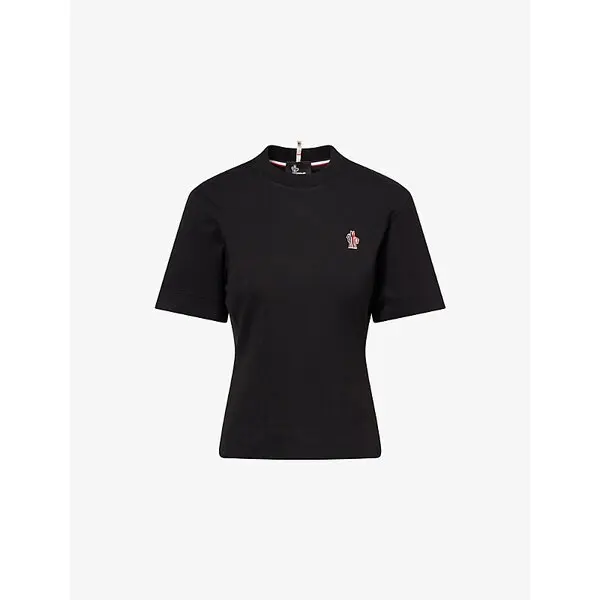 Moncler Logo-patch Contrast Cuff-trim Cotton T-shirt - Black