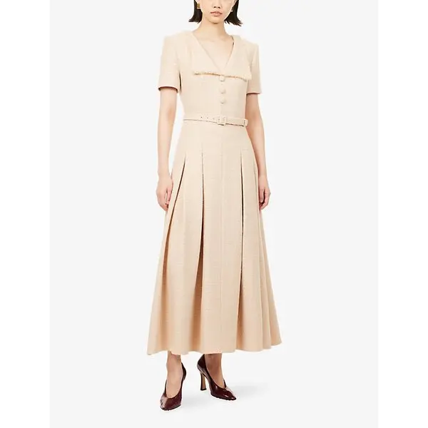 Roland Mouret Collared Boucle-knit Maxi Dress