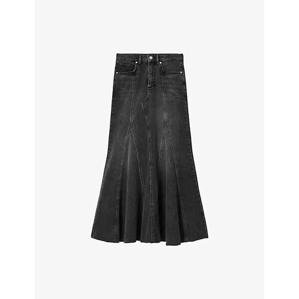ALLSAINTS Alma High-rise Stretch-denim Maxi Skirt - Washed Black