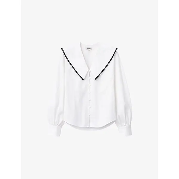 RO&ZO Collared Long-sleeve Stretch-cotton Shirt - Ivory