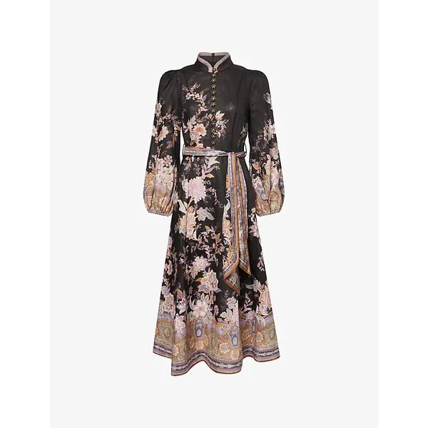 Zimmermann Luna Floral-print Linen Midi Dress - Midnight Paisley