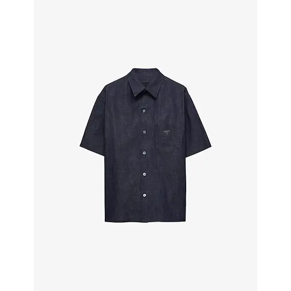 Prada Short-sleeve Chambray Denim Shirt - Blue