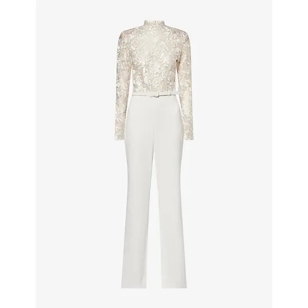 NADINE MERABI Joanna Lace-top Woven Jumpsuit - White