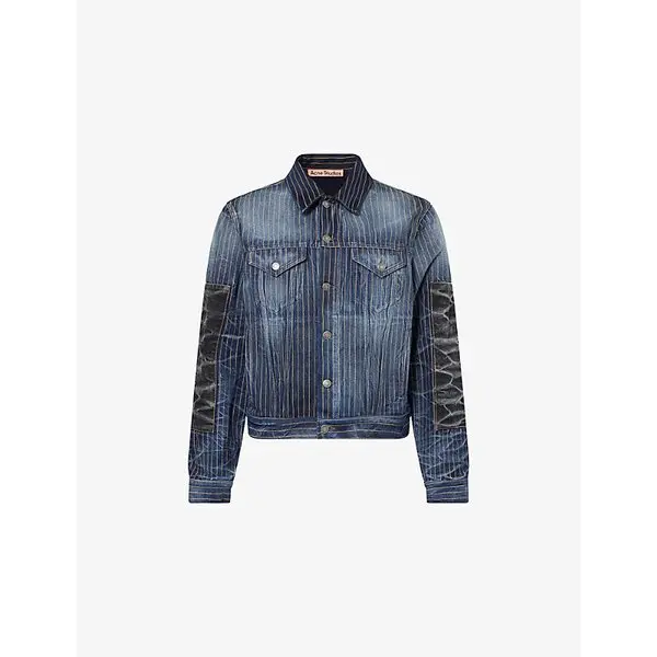 Acne Studios Rye U Patchwork Pinstripe Denim Jacket - Blue/black