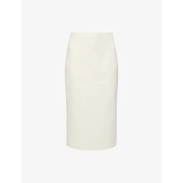Roland Mouret Split-vent Boucle-knit Midi Skirt - Cream