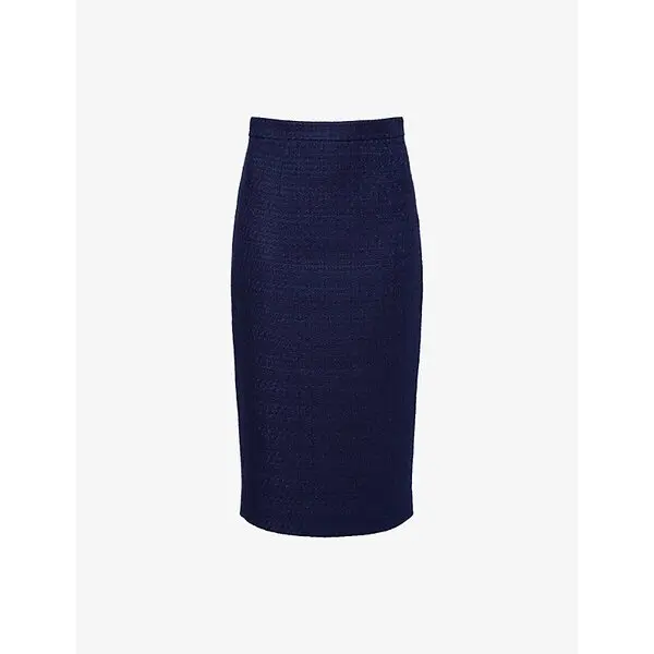 Roland Mouret Split-vent Boucle-knit Midi Skirt - Navy