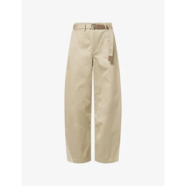 Sacai Belted Wide Barrel-leg Cotton Chino Trousers - Beige