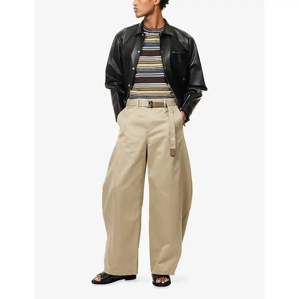 Sacai Belted Wide Barrel-leg Chino Trousers