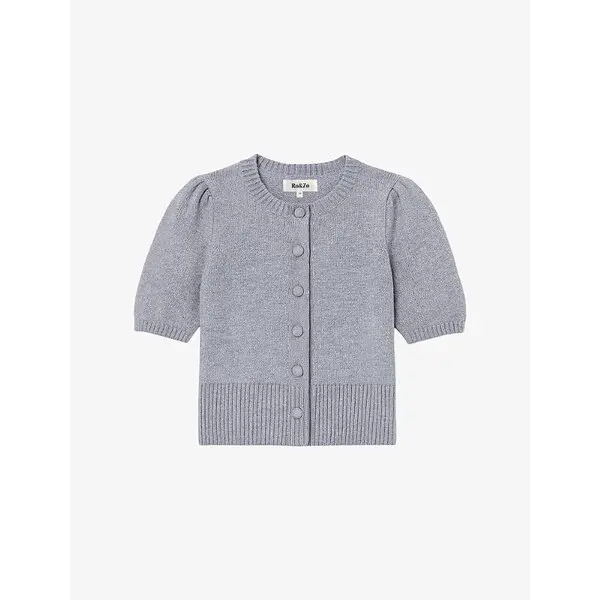RO&ZO Buttoned Short-sleeve Wool And Cashmere-blend Cardigan - Grey