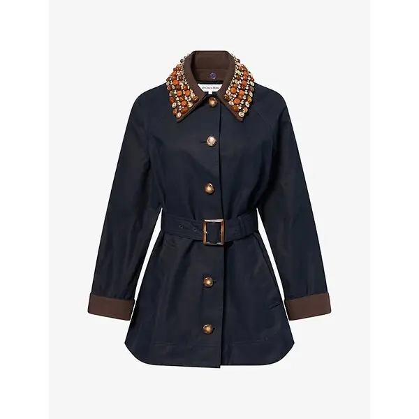 Veronica Beard Langham Belted Cotton-blend Coat - Navy