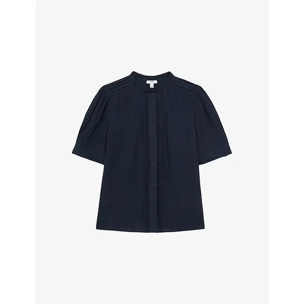 REISS Aurelia Frill-neck Cotton-muslin Top - Navy