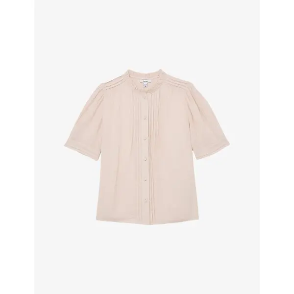 REISS Aurelia Frill-neck Top - Pale Pink