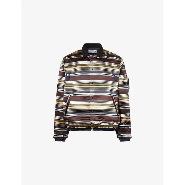 Sacai Horizontal Stripe Double-layer Woven Jacket - Brown X Beige
