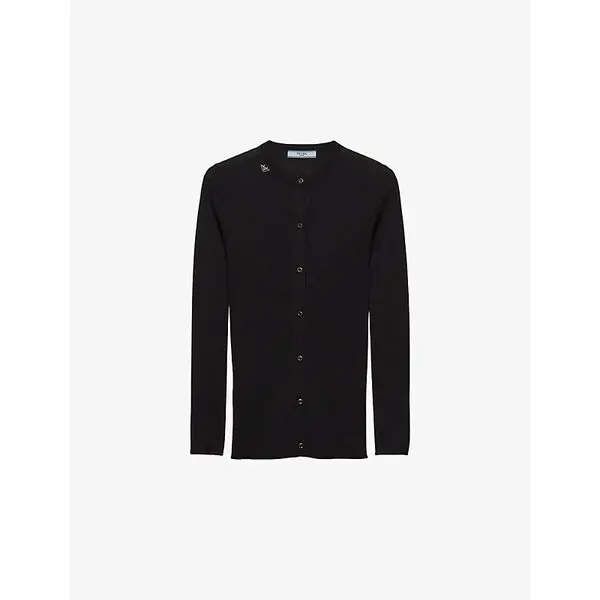 Prada Round-neck Ribbed Wool Cardigan - Black