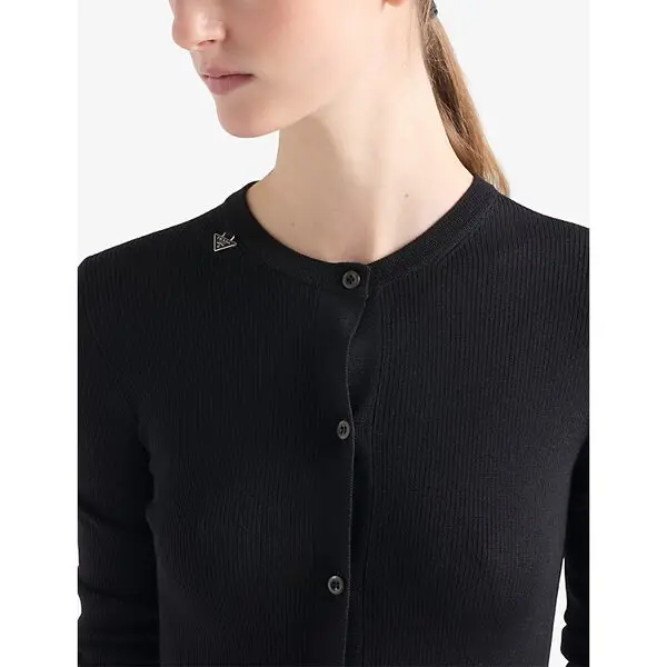 Prada Round-neck Ribbed Wool Cardigan