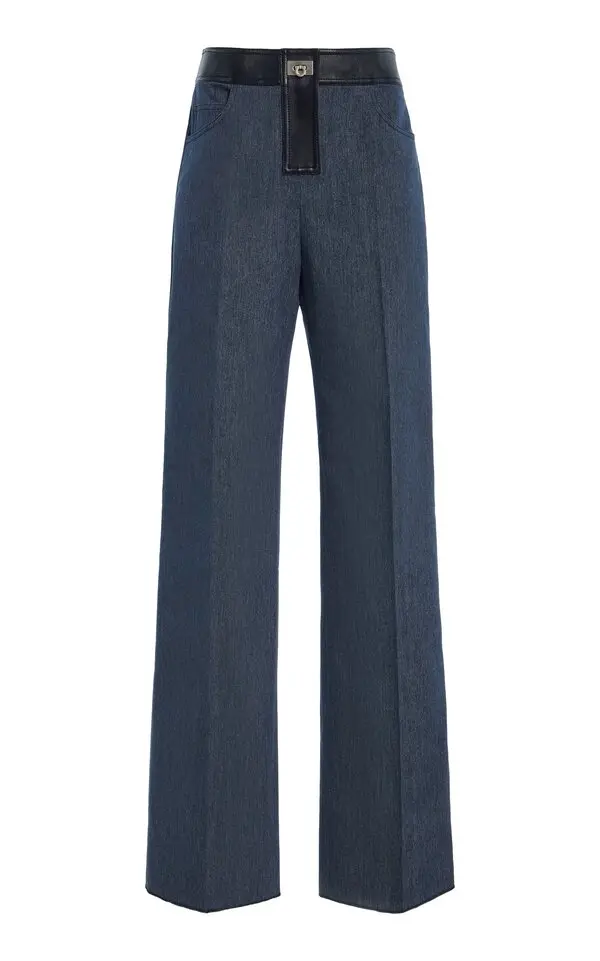 FERRAGAMO Cotton Denim Wide Leg Trousers