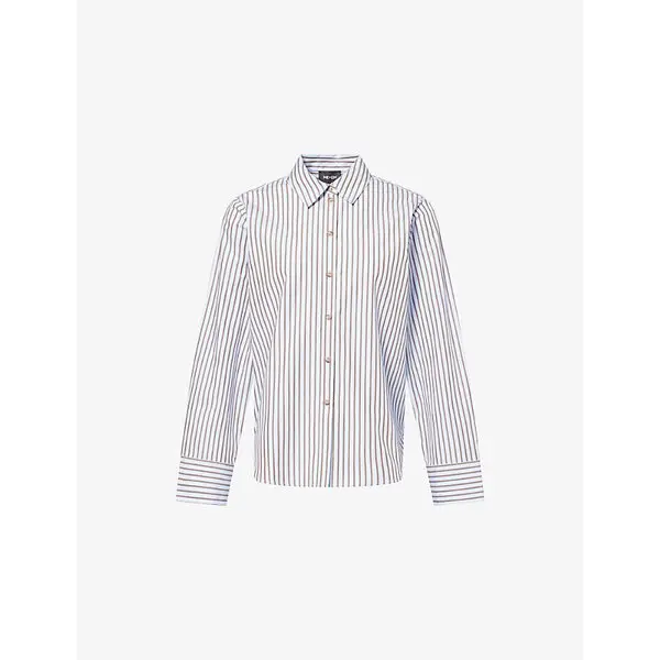 ME+EM Relaxed Forever Stripe-print Cotton Shirt - Chambray Blue/chocol