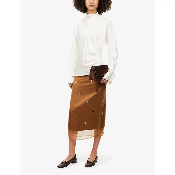 ROHE FRAMES Pearl-embroidered Silk Midi Skirt