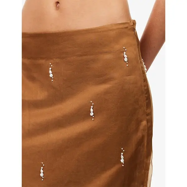 ROHE FRAMES Pearl-embroidered Silk Midi Skirt