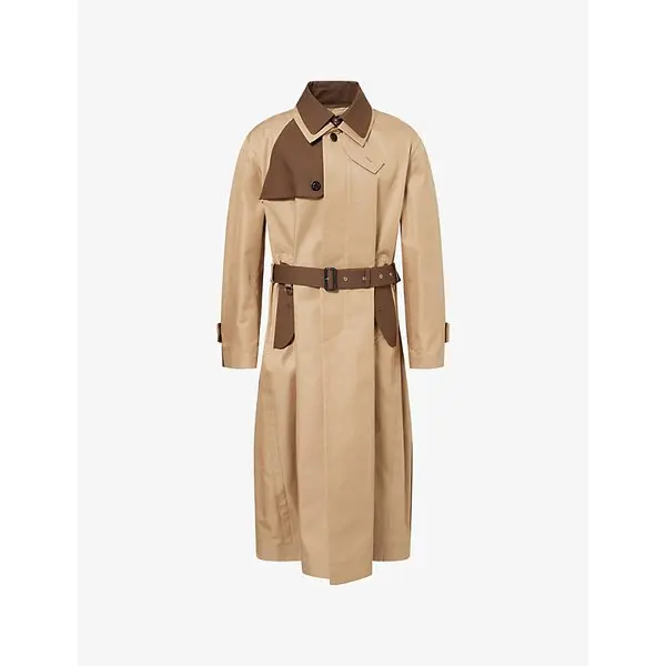 Sacai Layered Collar Cotton Gabardine Coat - Beige X Brown