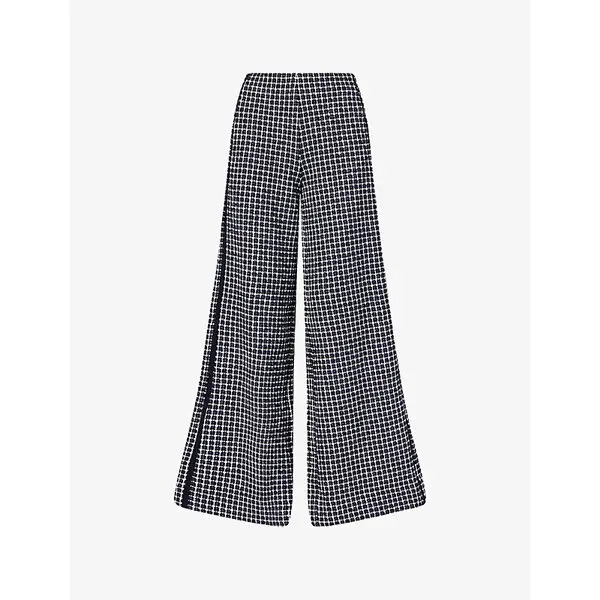ME+EM Textured Wide-leg Jacquard-jersey Trousers - Navy Multi