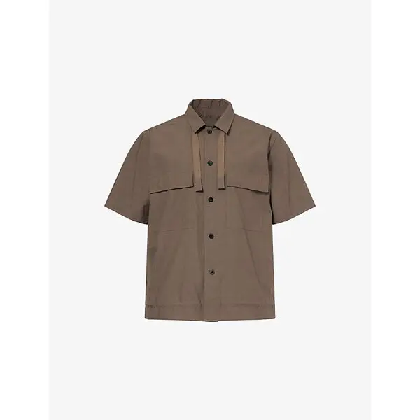 Sacai Drawstring-hem Cotton Shirt - Taupe
