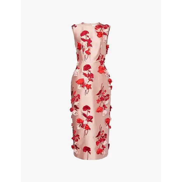 Erdem Floral-appliqued Sleeveless Woven Midi Dress - Blush