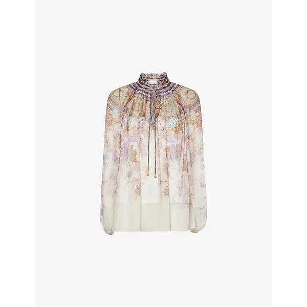 Zimmermann Luna Printed Woven Blouse - Cream Blue Paisley