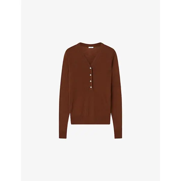 JOSEPH Gillies Button-neck Cashmere Top - Cinnamon