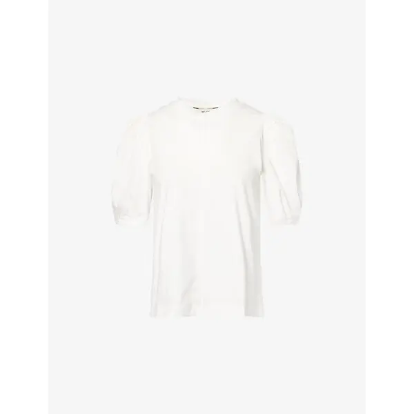 ME+EM Feminine Swing Puff-sleeve Cotton Slub-jersey Top - Soft White