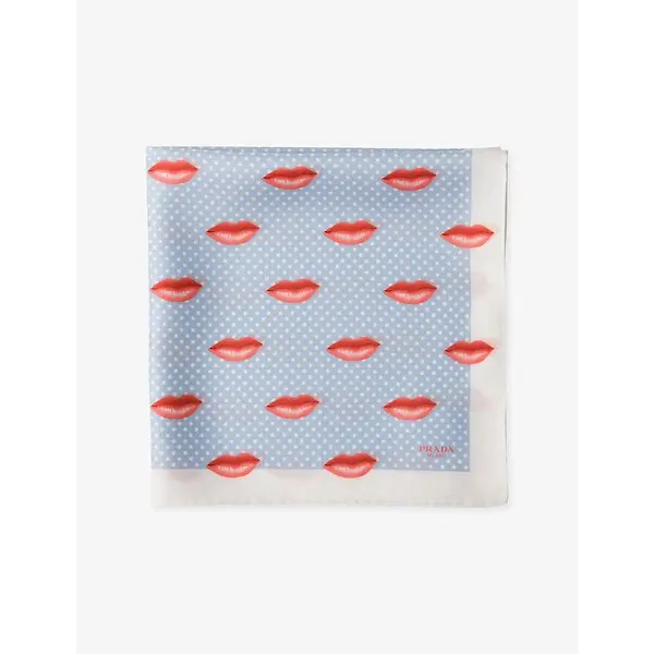 Prada Lips-print Silk-twill Scarf - Light Blue