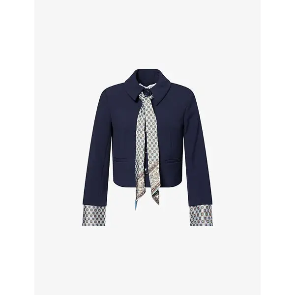 Veronica Beard Ismena Removable-scarf Woven Jacket - Navy