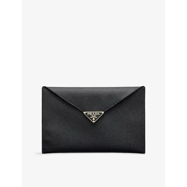 Prada Saffiano Leather Envelope Clutch Bag - Black