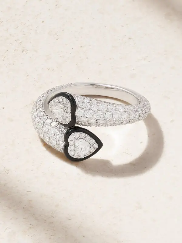 KAMYEN Double Crush 18-karat White Diamond And Enamel Ring - Gold
