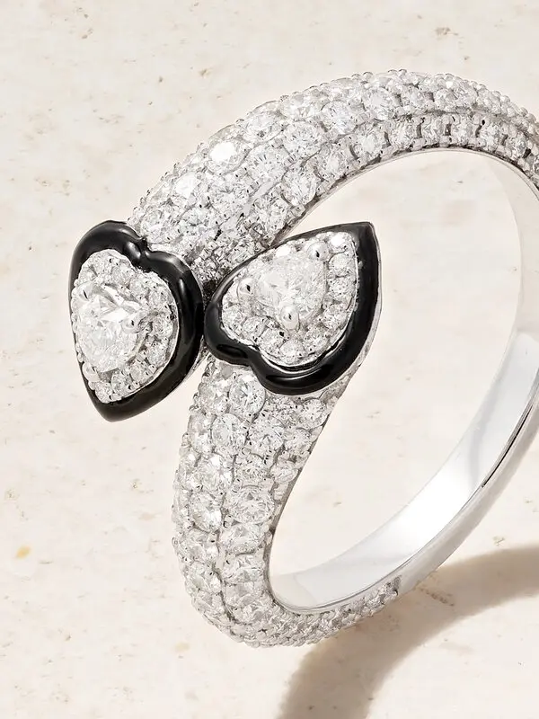 KAMYEN Double Crush 18-karat White Diamond And Enamel Ring - Gold